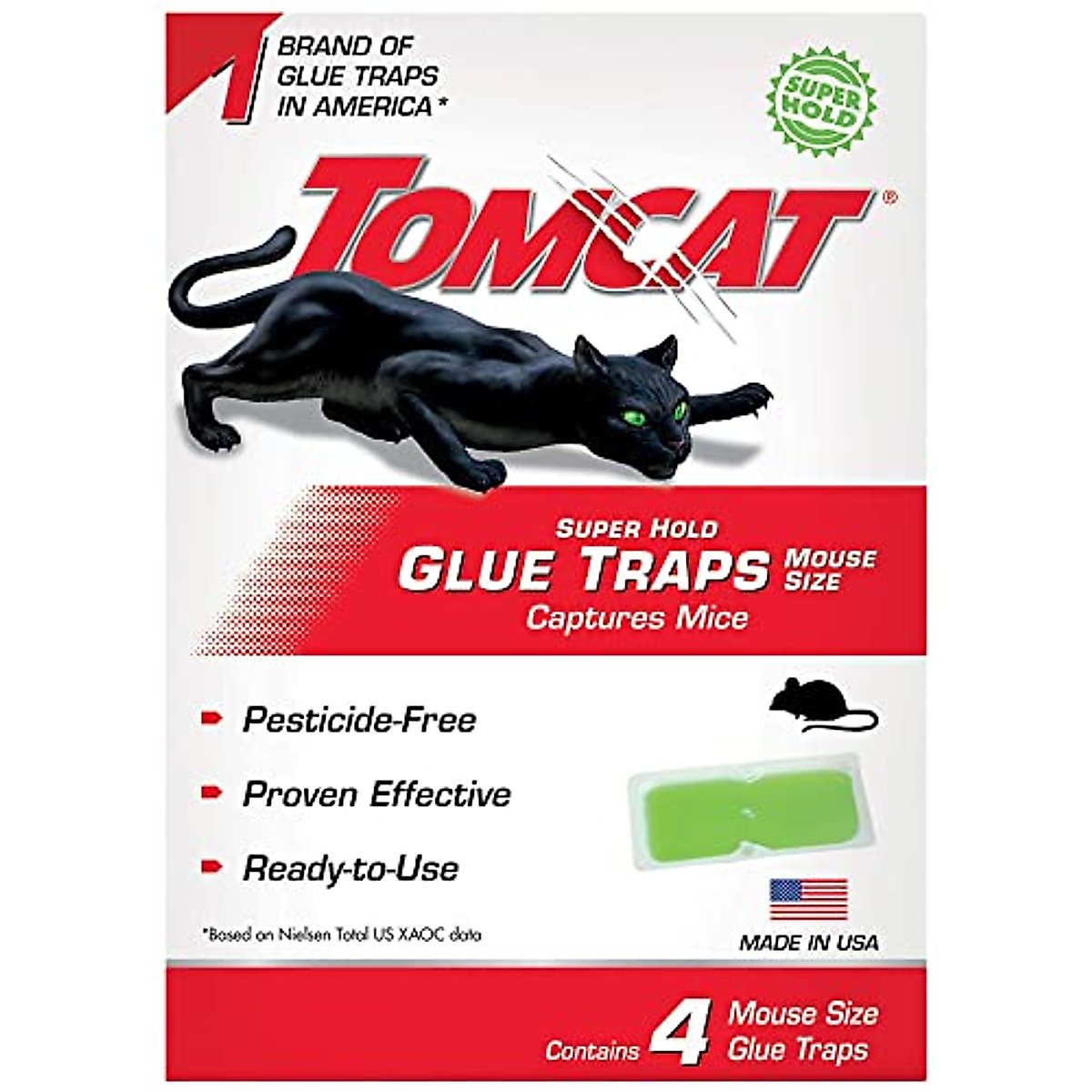 Tomcat Super Hold Glue Traps Mouse Size - Also Use for Cockroaches, Scorpions, Spiders, 4 Count (Pack of 12)