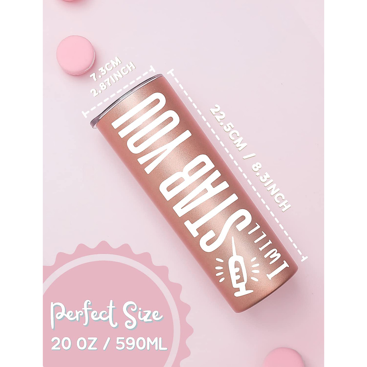 Onebttl Nurse Gifts for Women Stainless Steel Tumbler 20 oz With Lid and Straw, Gifts for Nurses for Birthday, Thanksgiving, Christmas, Nurses Week - I WILL STAB YOU - Rose Gold