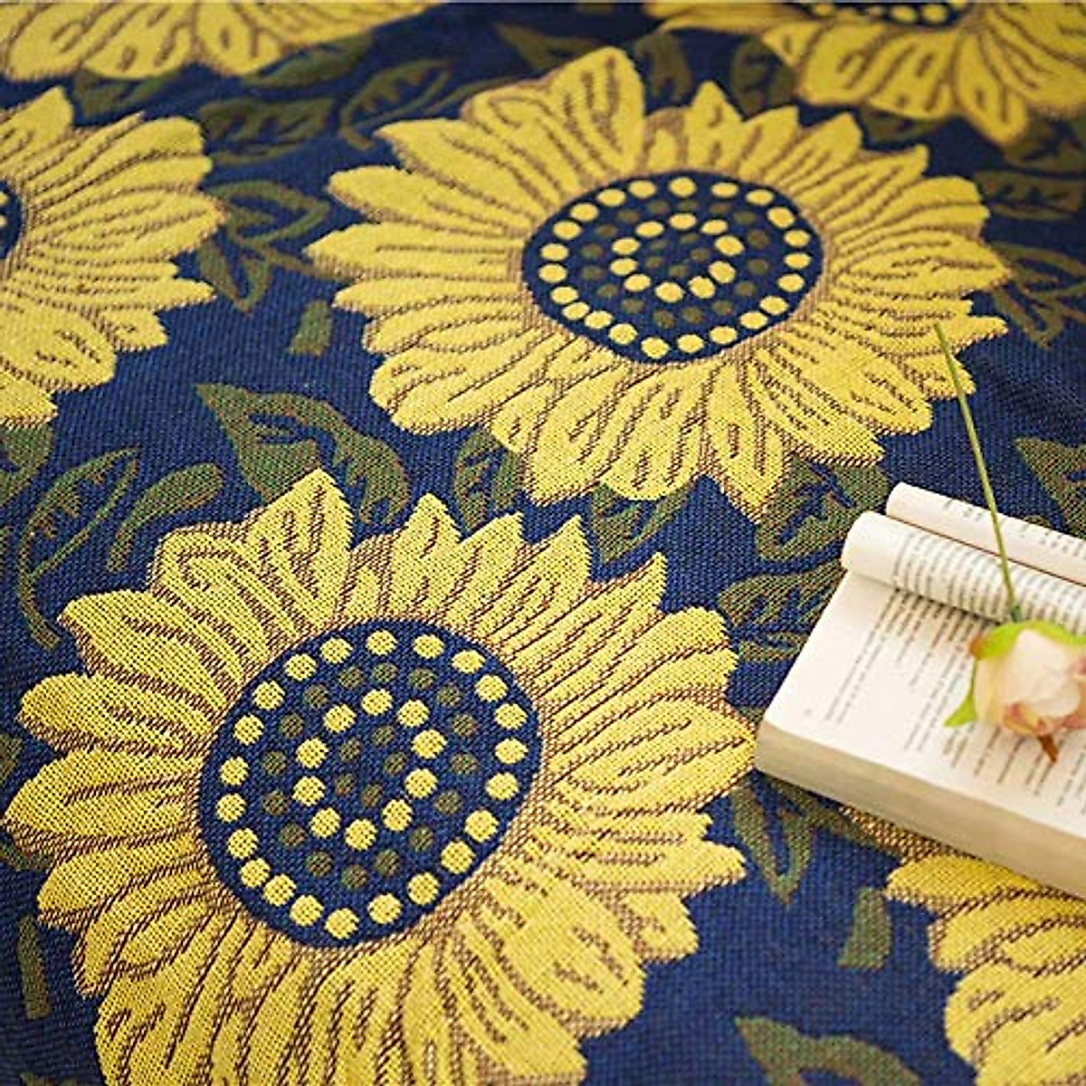 PHNAM Sunflower Throw Blanket with Fringe for Couch Bed Soft Decorative Cozy Cotton Woven Knit Warm Bed Throws Reversible for Chair, Sofa, Living Room, Bedroom (51x70.8 inches) (Sunflower)