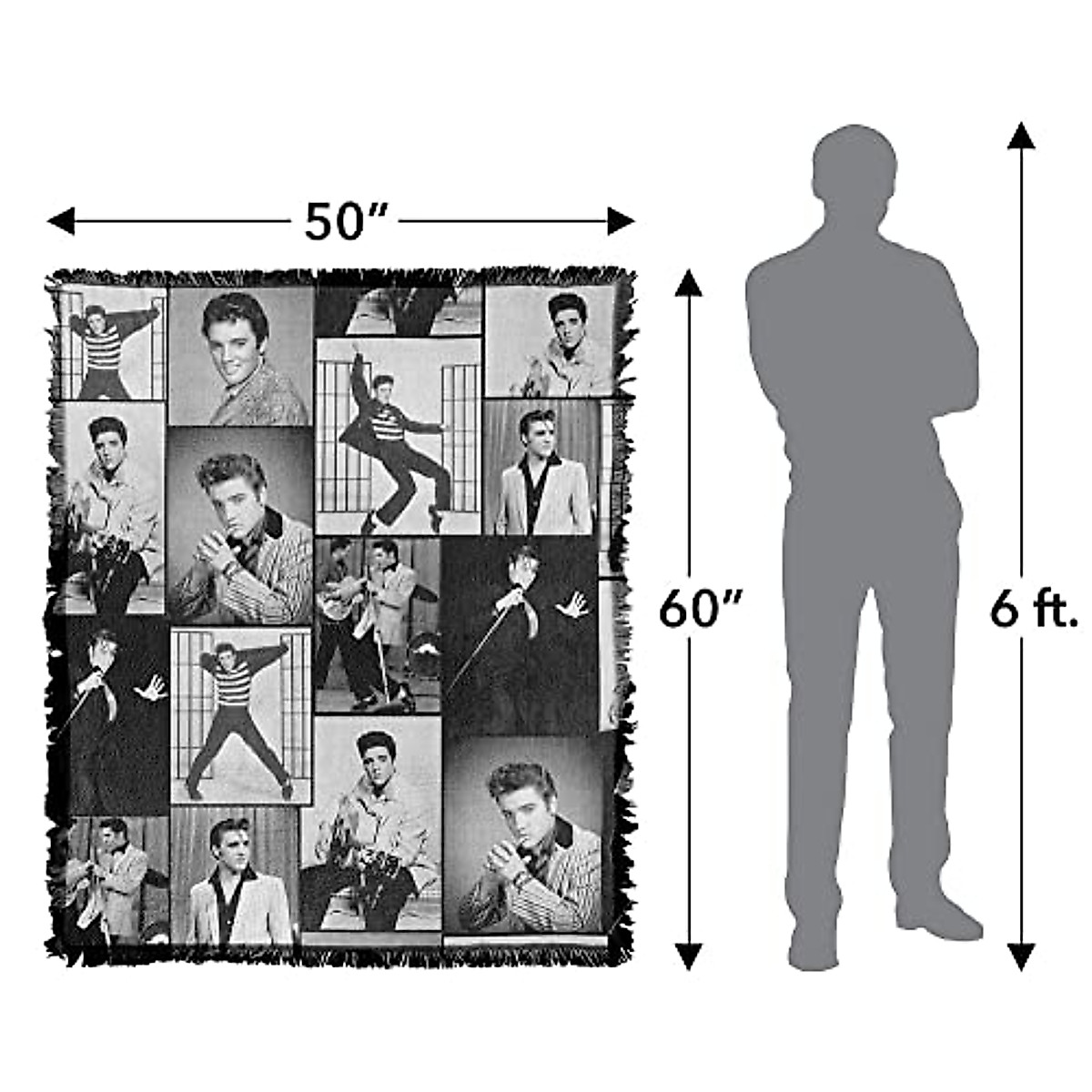 LOGOVISION Elvis Blanket, 50"x60" Photo Collage Woven Tapestry Cotton Blend Fringed Throw Blanket