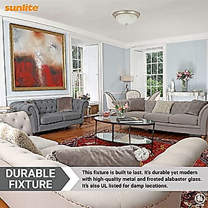 Sunlite 04591 15-Inch Traditional Dome Ceiling Light, Classic Decorative Flush Mount Fixture, Alabaster Glass Shade, 3-60W A19 Bulbs (Not Included), For Bedrooms, Hallways & Bathrooms, Brushed Nickel