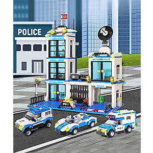 736 Pieces City Police Station & Car Building Blocks Set, with 3 Police Cars Toy, Cop Patrol Car, Escort Vehicle, Prison Car, City Police Sets Toy Building Bricks Kit, Gift for Boys Girls 6-12