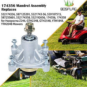BOSFLAG 587125201 Spindle Replaces Husqvarna 587125201 Mandrel Assembly, Husqvarna 532174356, 539107515, 532174358, Craftsman 174356, 174358 for Husqvarna Z246, RZ4623, RZ5424, RZ46I Lawn Tractors