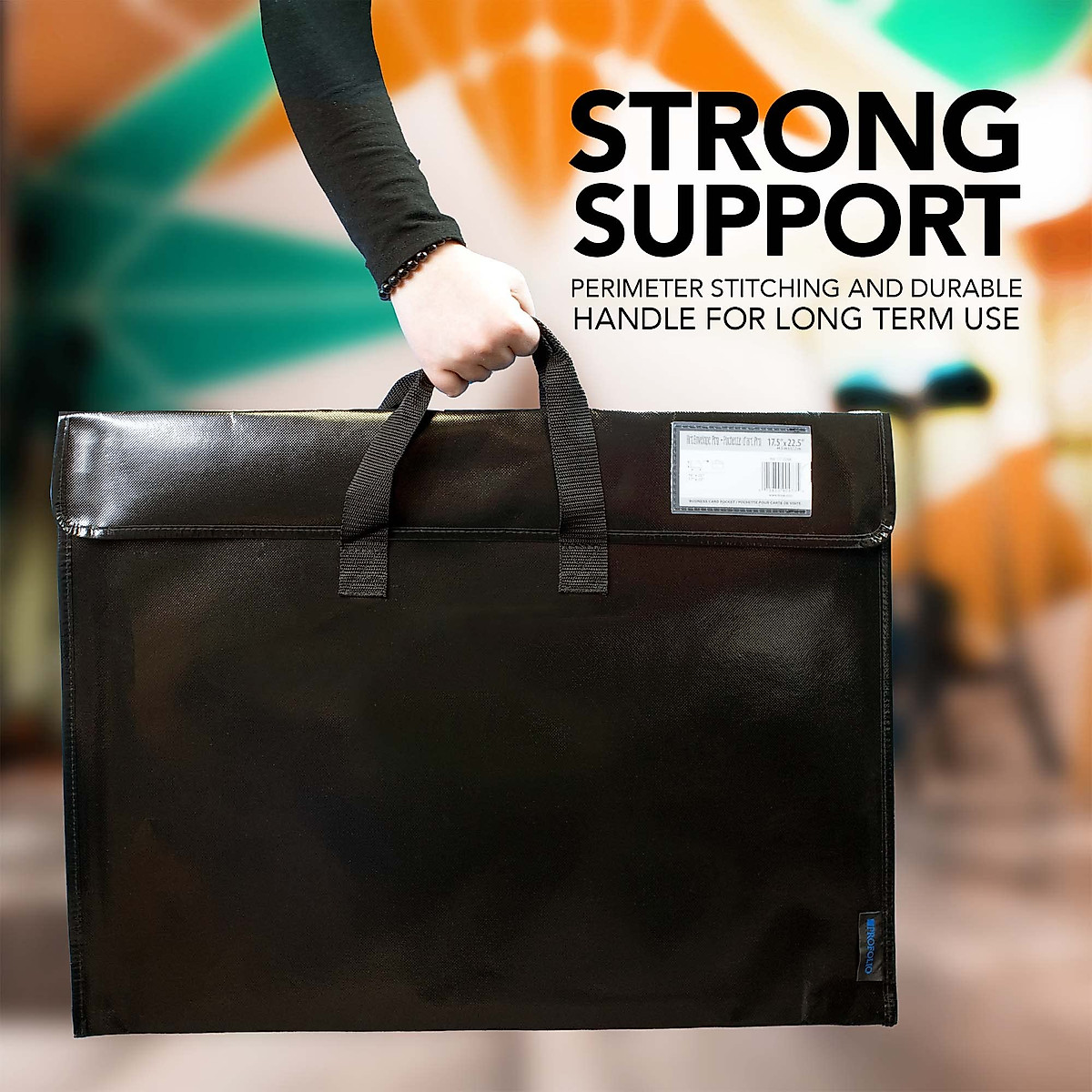 Itoya Art Profolio Brand Art Envelopes, 17.5x22.5", Stitching and a Durable Handle, Color: Black.