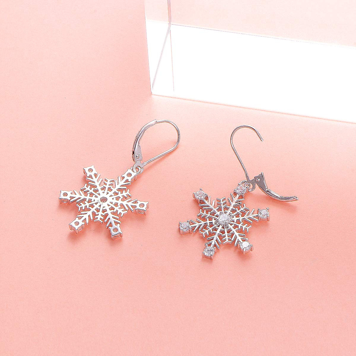 S925 Sterling Silver Snowflake Snow Dangle Drop Leverback Clasp Earrings for Women