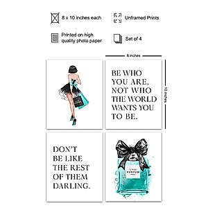 Light Blue Designer Wall Decor - Uplifting Motivational Inspirational Quotes Wall Art for Women - Glam Decorations - High Fashion Design Poster Print Set - Glamour Wall Art - Couture Luxury Gifts