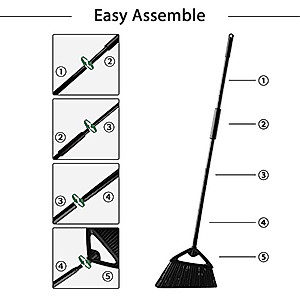 Eyliden Commercial Angle Broom and Dustpan Combo, with Long Handle, Lobby Dust Pan Sweep Set for Outdoor Garages Courtyard Sidewalks Decks Indoor Home Kitchen Room Office (Black Broom+Dustpan)