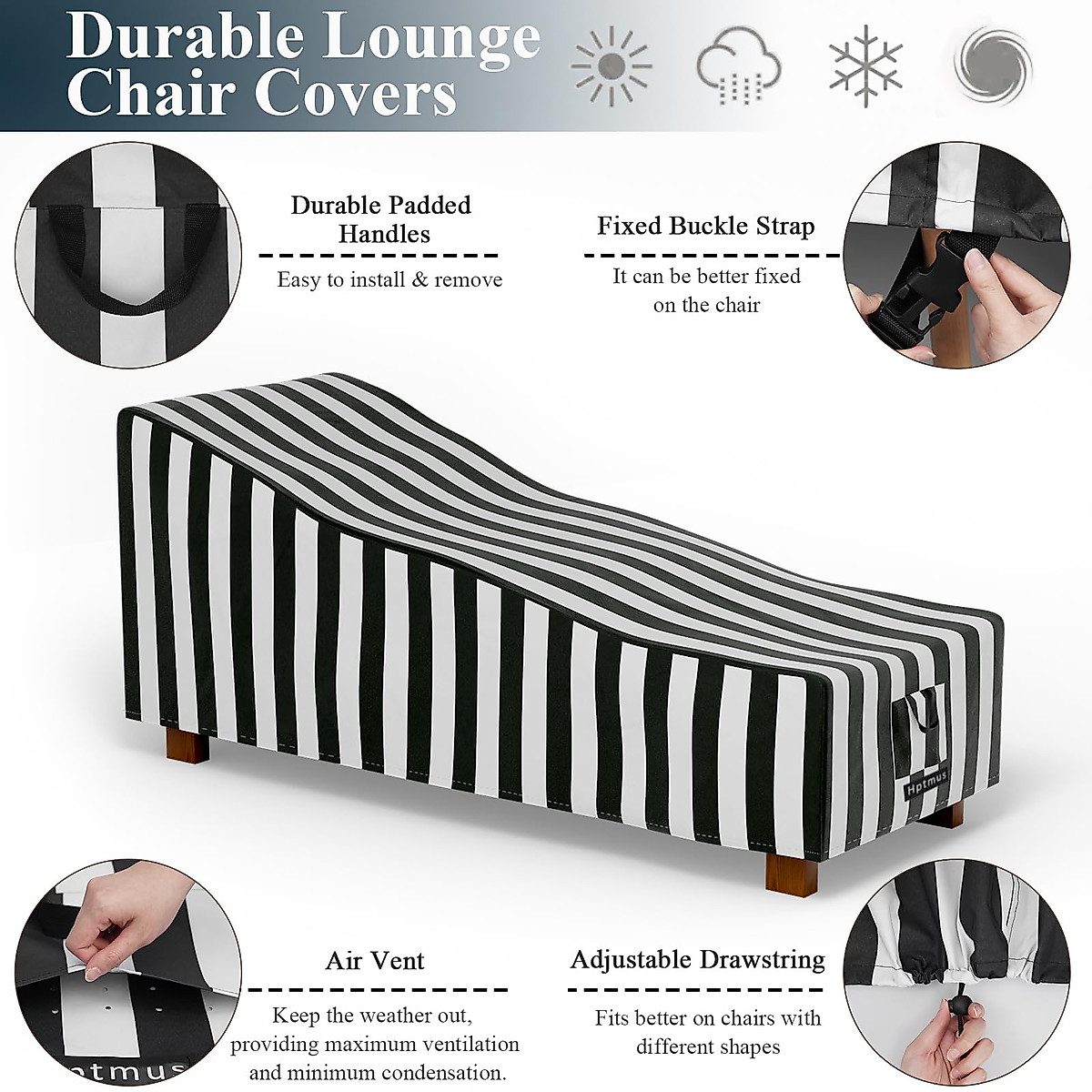 Hptmus 2Pcs Outdoor Chaise Lounge Covers - Patio Chaise Lounge Covers Waterproof Heavy Duty Outdoor Lounge Chair Covers Patio Furniture Covers