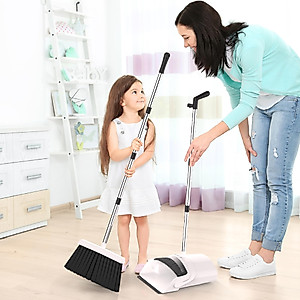 Broom and Dustpan Set for Home - Premium Long Handled Broom Dustpan Combo - Upright Standing Lobby Broom and Dust Pan Brush w/ Handle - Great Edge, Lightweight and Robust