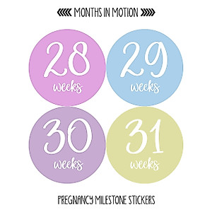 Months In Motion Pregnancy Weekly Belly Growth Stickers, 36 pcs - Purple Pink, Matte Finish, Cloth Surface, for Maternity Photo Sessions & Keepsakes
