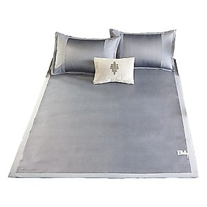 Square Cooling Bedding Mat,Ice Silk Rattan Matting,Foldable Jacquard Mixed Ice Silk & Rattan Mat with Matching Pillowcases,冰藤席 (Blue, King)
