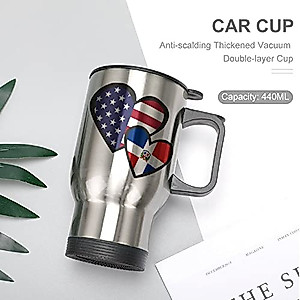 Interlocking Hearts USA Dominican Republic Flag 14 Oz Travel Coffee Mug Stainless Steel Vacuum Insulated Cup with Lid