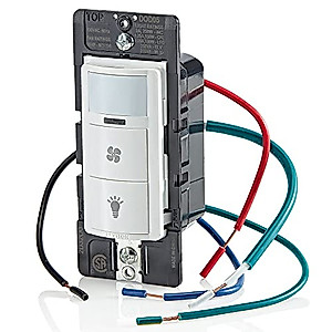 Leviton Decora in-Wall Combination Occupancy Sensor with Fan Switch, 1/4 HP, Residential Grade, Single Pole, White, DOD05-1LW