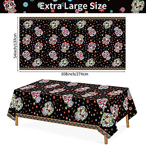 Hxezoc 3 Pack Day of The Dead Tablecloths, Disposable Plastic Skull Party Table Cover for Dia De Los Muertos Party Mexican Festival Holiday Party Decorations Outdoor Indoor Party Supplies