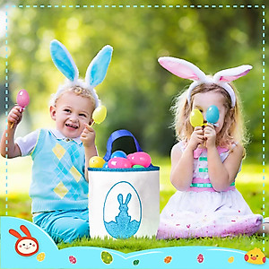 FUN LITTLE TOYS Kids Easter Basket Canvas Easter Bunny Bag for Kids Large Pink Easter Basket