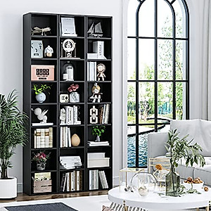FOTOSOK 8-Tier Media Tower Rack, 11.6 X 9.3 X 70.9 Inches CD DVD Slim Storage Cabinet with Adjustable Shelves, Tall Narrow Bookcase Display Bookshelf for Home Office, Black