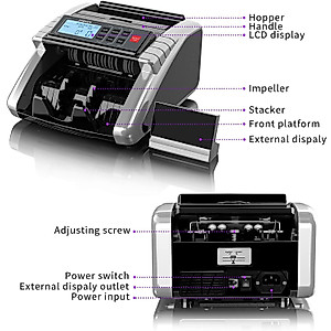 Aneken Money Counter Machine with Value Count, Dollar, Euro UV/MG/IR/DD/DBL/HLF/CHN Counterfeit Detection Bill Counter, ValuCount, Add and Batch Modes, Cash Counter with LCD Display, 2-Year Warranty