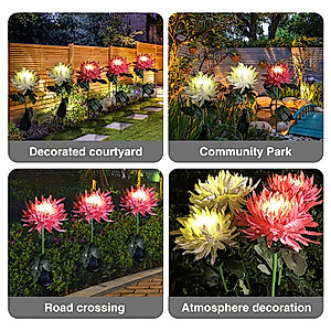 Outdoor Solar Garden Stake Lights, Chrysanthemum Decor Solar Pathway Lights LED Solar Garden Lights, Waterproof Stake Light for Garden Patio Yard Pathway Decor