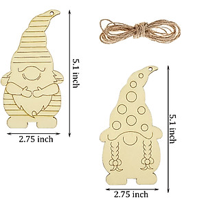 20 Pieces Christmas Wooden Gnome Hanging Ornaments Unfinished Wood Cutouts Slices Elf Wooden Decoration with Rope Christmas DIY Craft Making Painting