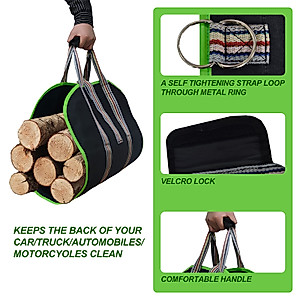 Sharellon Log Firewood Carrier Bag, Heavy Duty Wood Log Carrier Bag, Durable Canvas Log Carrier Tote Bag, Fireplace Wood Stove Accessories for Carrying Wood at Home or Camping