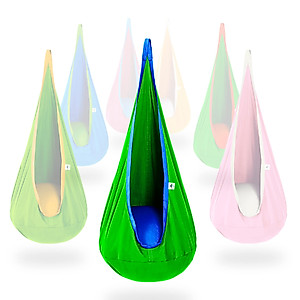 OUTREE Kids Pod Swing Seat, Cotton Child Hammock Swing Chair, Sensory Swing for Indoor and Outdoor Use, Green and Blue