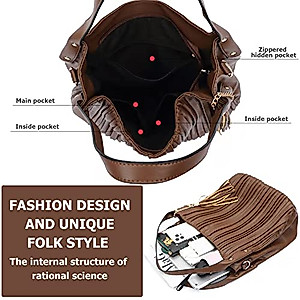 myfriday Vintage Shoulder Hobo Bags for Women Vegan Leather Lightweight Top-Handle Satchel Purse and Handbags with Tassel