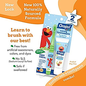 Orajel Elmo Fluoride-Free Tooth & Gum Cleanser with Toothbrush, Combo Pack, Banana Apple Flavored Non-Fluoride, 2 Piece Set