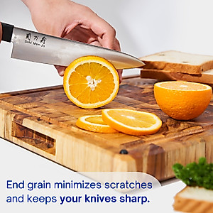 TUSO Butcher Block Cutting Board [17 x 13 x 1.5 inches ] End Grain Teak Wood Cutting Board - Reversible Multipurpose with Non-Slip Feet, Juice Groover, Sorting Compartments and Built-in Handles