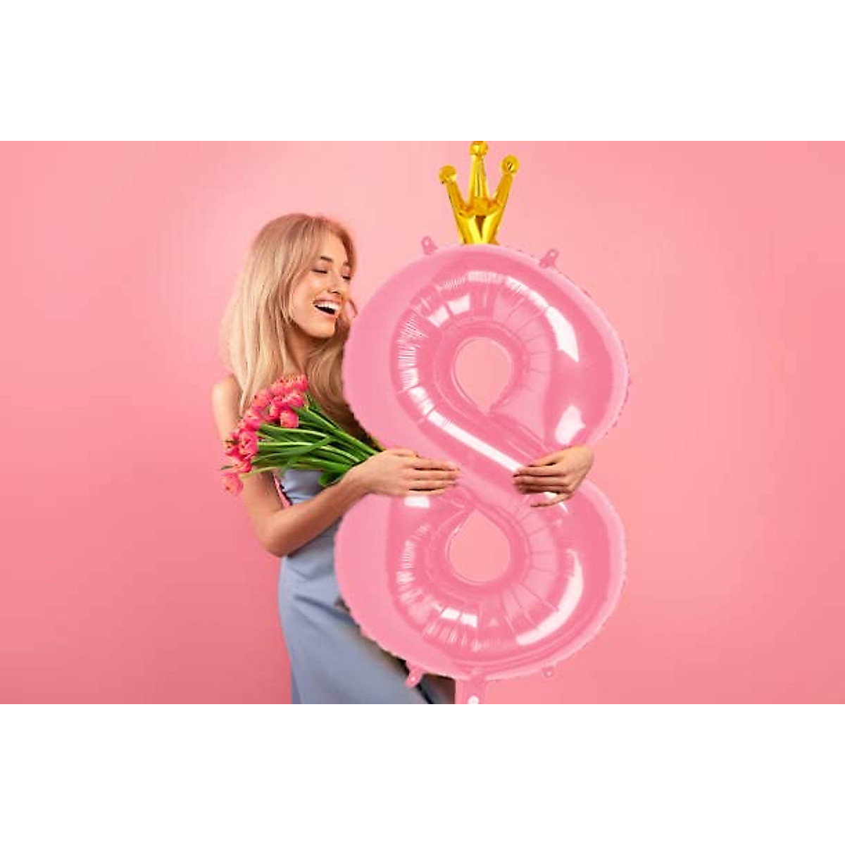 40 Inch Pink Number Balloon 0-9(Zero-Nine) with Crown, Big Size Happy Birthday Balloon, Foil Helium Big Number Balloon for Birthday Party,Wedding, Anniversary (PINK 2)