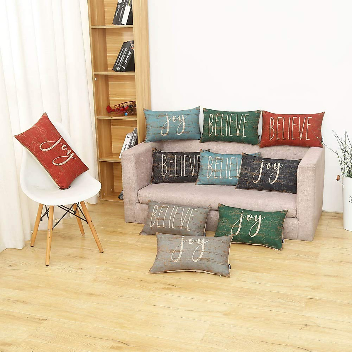 TRENDIN Merry Christmas Throw Pillow Cover 20 x 12 mas Decorations Cotton Linen Winter Red Believe Season Holiday Cushion Cover for Christmas Decor Sofa Couch PL593TR