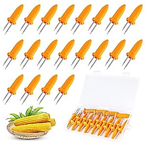 Corn Holders Cob Holders Set - 20Pack Stainless Steel Corn Cob Holders with Storage Box, Corn on The Grill, Corn on The Cob Skewers, Double Fork Corn Holder for Home BBQ Cooking, Fruit Fork