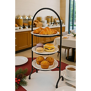 Creative Home Iron Works 3-Tier Metal Dessert Plate Rack Party Food Server, 18-1/2" H, Black