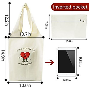 Monwestck Bad Rabbit Bunny Canvas Tote Bag For Women, Reusable Cotton Canvas Bag For Grocery Shopping,Cute Tote Bag With Interior Pocket