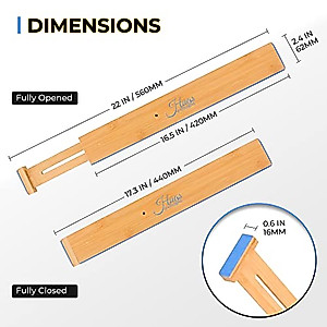 Hugs & Kitchens Bamboo Drawer Dividers - Adjustable, Expandable Kitchen Drawer Organizer for Kitchen Utensils, Clothes, Office Drawer Separator (6pcs)