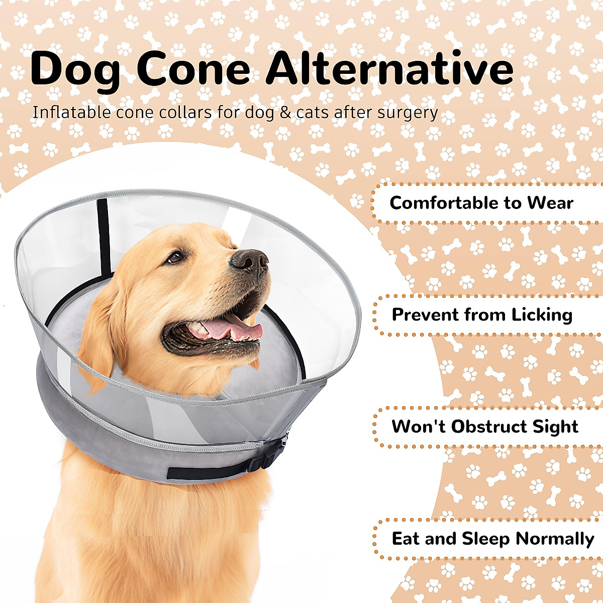 Inflatable Dog Cone Collar Alternative - EzKamfort Soft Dog Cone for Dogs After Surgery, 2-in-1 Dog Recovery Collar with Detachable Shield to Stop Licking, Dog Donut Cone for Small Medium Large Dogs