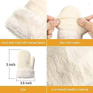 Winter Toddler Hat and Mittens Knit Earflap Hat and Fleece Mitten Gloves Set for Baby Boys Girls (White, 1-3 Years)