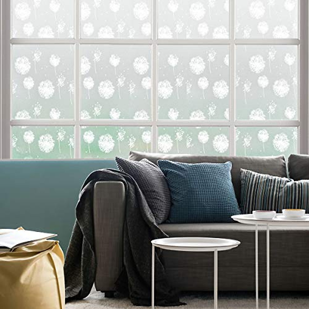 Viseeko Privacy Window Film Non-Adhesive Window Film Frosted Static Cling Glass Film Dandelion Patterns Window Stickers for Doors Home Living Room Kids Bedroom (17.5 x 78.7Inches)