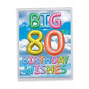 The Best Card Company - 80th Birthday Card w/Envelope (8.5 x 11 Inch) 80 Years Old, Big Stationery Bday Greeting from All of Us (Not Actual Balloons, 3D or Raised) - Inflated Messages J5651FMBG-US