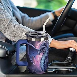 Purple Dragon 40 Oz Car Cup Stainless Steel Travel Mug Leak-Proof Insulated Tumbler with Handle Deep Blue-style