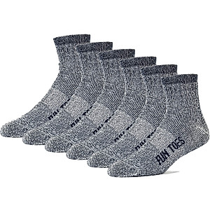FUN TOES Merino Wool Ankle Socks 6 Pairs Arch Support and Cushioning Heel to Toe Reinforcement Ideal for Hiking (Blue, Men 10-13)