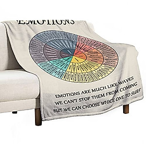 Emotions Feelings Wheel Chart Blanket Mental Health Flannel Fleece Counselor Therapy Office Decor Throw Blankets 50"X40" Cozy Fluffy Blanket Fuzzy Plush Home Decor for Couch Bed Sofa Living Room