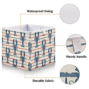 Emelivor Retro Marine Lobster Cube Storage Bin Fabric Storage Cubes Large Storage Baskets for Shelves Collapsible Cube Organizer Bins for Shelves Home Office Clothes Clothing,11 x 11inch
