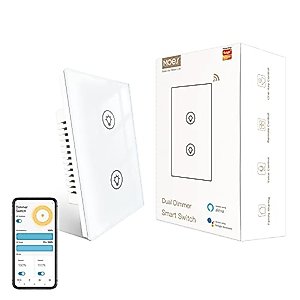 MOES Dual Dimmer Switch, Double Dimmer Switch for LED Lights, Full Range Dimming, WiFi Smart Light Switch Neutral Wire Required, Single Pole, 300W INC, 75W LED/CFL, Smart Life/Tuya APP Remote Control