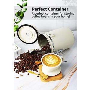 INFTYLE Coffee Canister with Airtight Lid, 22oz, 60 fl oz White, Stainless Steel Air Tight Lid Container with Date Tracker and Scoop Food Storage Jar for Grounds Coffee, Beans, Flour, Cereal (White)