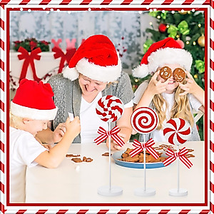Amyhill 3 Pcs Christmas Candy Table Decor Wooden Christmas Tiered Tray Decor Red White Candy Centerpieces Xmas Tabletop Decorations Rustic Farmhouse Block Sign for Christmas Holiday Party Supplies