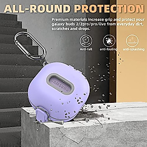 Secure Lock Case for Samsung Galaxy Buds 2 Pro/Galaxy Buds 2/Galaxy Buds Pro/Galaxy Buds Live, WOFRO Shock-Absorbing Protective Cover TPU Hard Shell with Lanyard and Keychain[One-Click pop] (Purple)