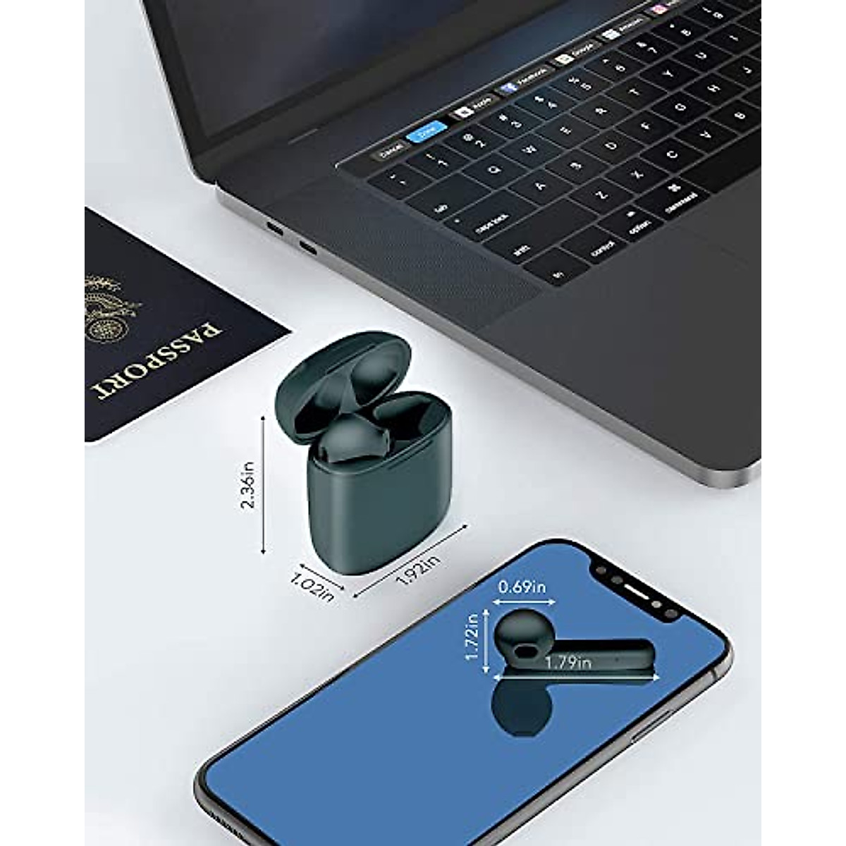 BEBEN True Wireless Earbuds, Waterproof Bluetooth Earbuds, 35Hrs Cyclic Playtime Headphones with Charging Case and mic, in-Ear Stereo Earphones Headset for Sport Dark Green