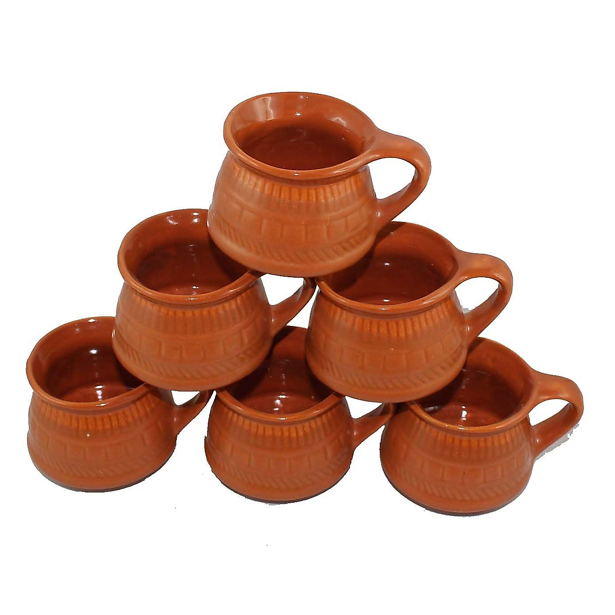 Odishabazaar Ceramic Kulhar Cups Traditional Indian Chai Tea Cup Set of 6 (Brown 3)