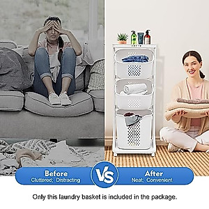 DNYSYSJ 3 Layer Storage Basket Movable Household Laundry Basket,Floor-Standing 360° Rolling Large Multi-layerClothes Organizer for Kitchen,living Room and Bathroom (3 Layer),White,16.92*12.99*42.91''