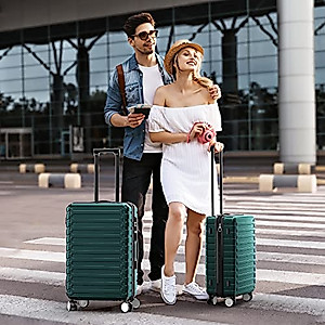 SHOWKOO Luggage Sets Expandable ABS Hardshell 3pcs Clearance Luggage Hardside Lightweight Durable Suitcase sets Spinner Wheels Suitcase with TSA Lock (Dark Green)